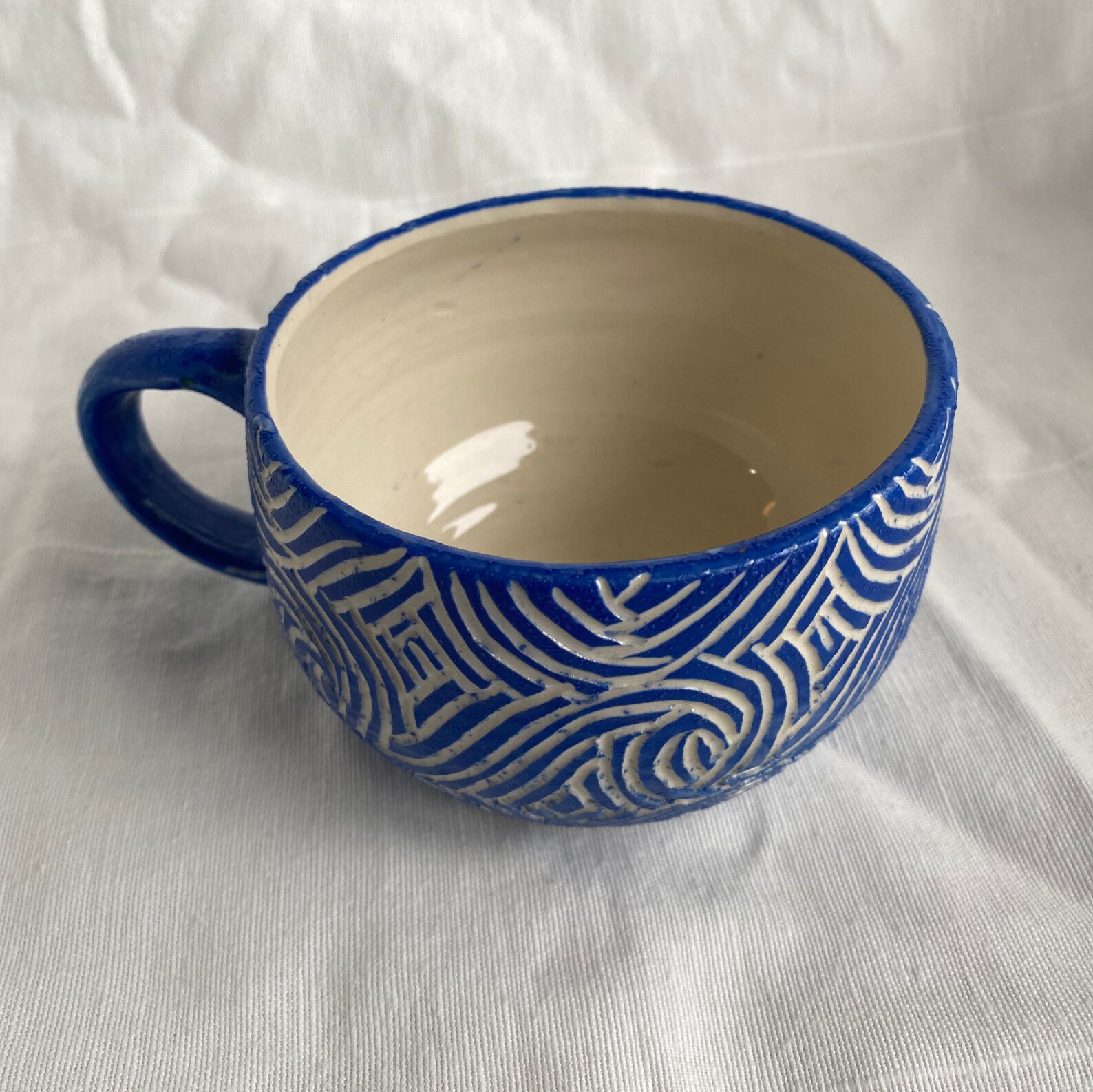 Abstract Ocean Waves Pottery Mug Handmade/hand Carved - Etsy