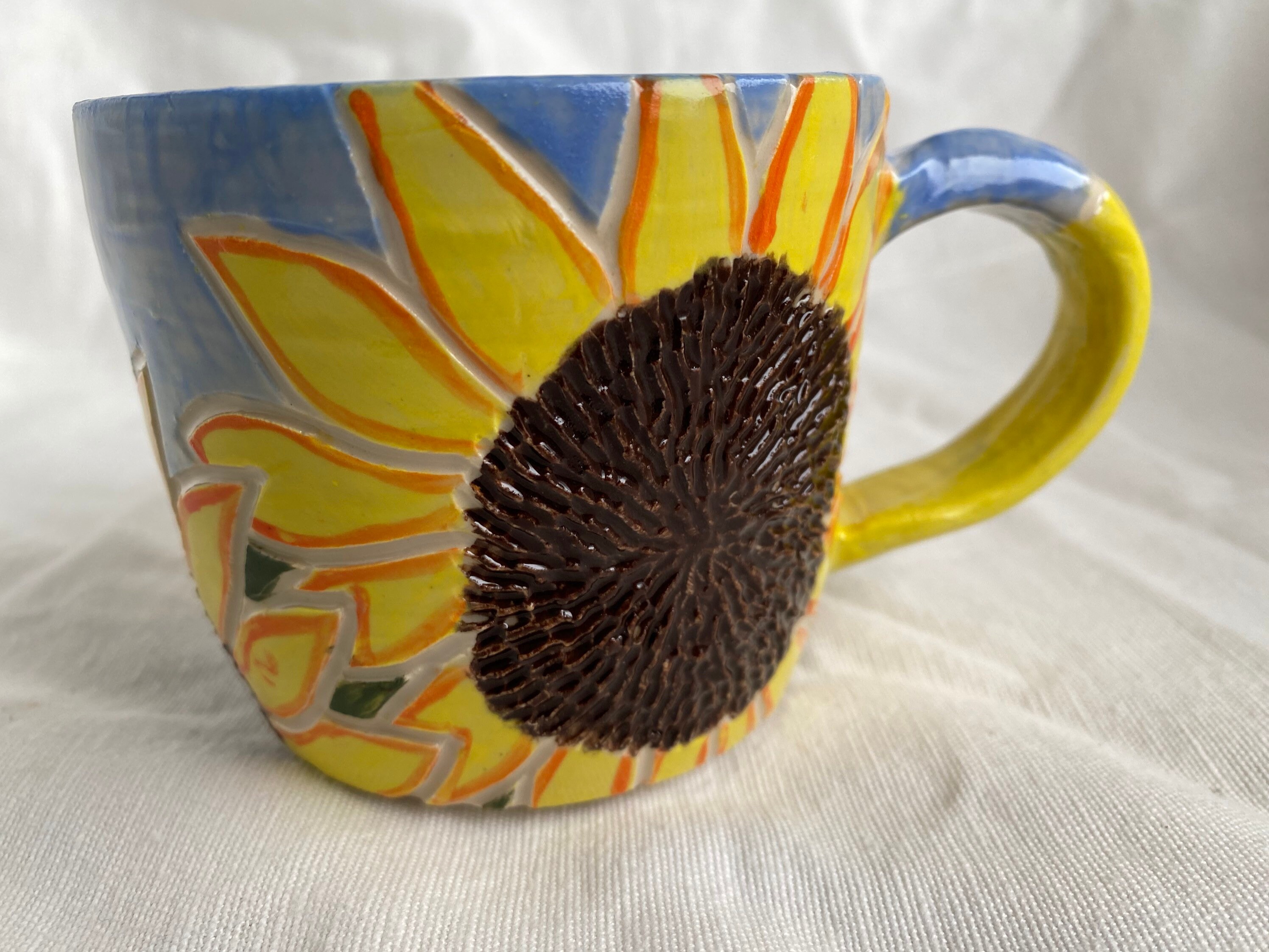 Sunflower Pottery Mug Handmade/ Hand painted | Etsy