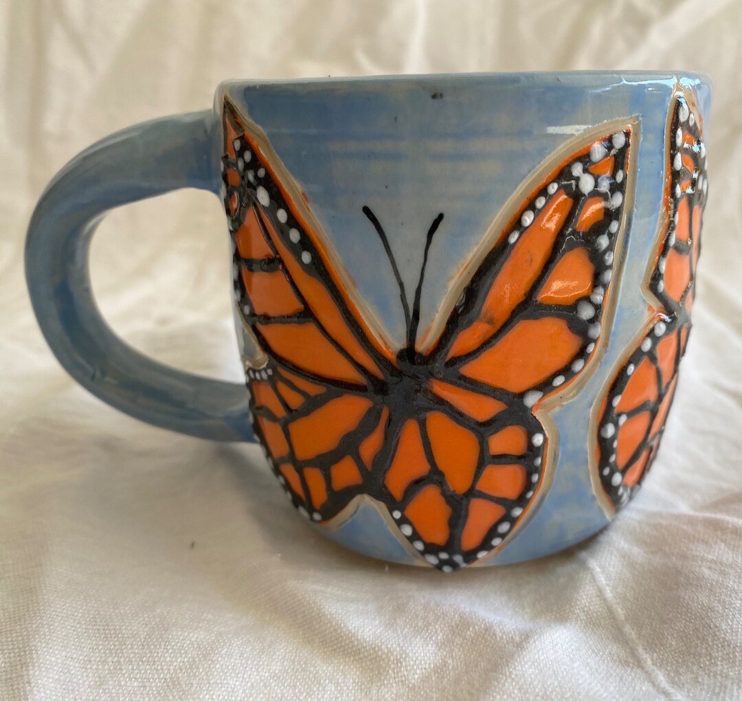 Handmade Pottery Mug With Hand Glazed Monarch Butterflies - Etsy
