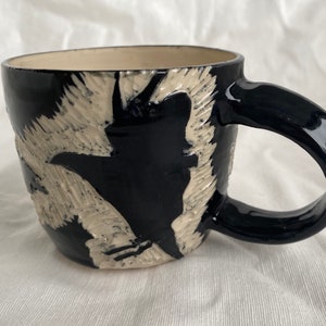Crows Pottery Mug; Handmade/ Hand Carved - Etsy