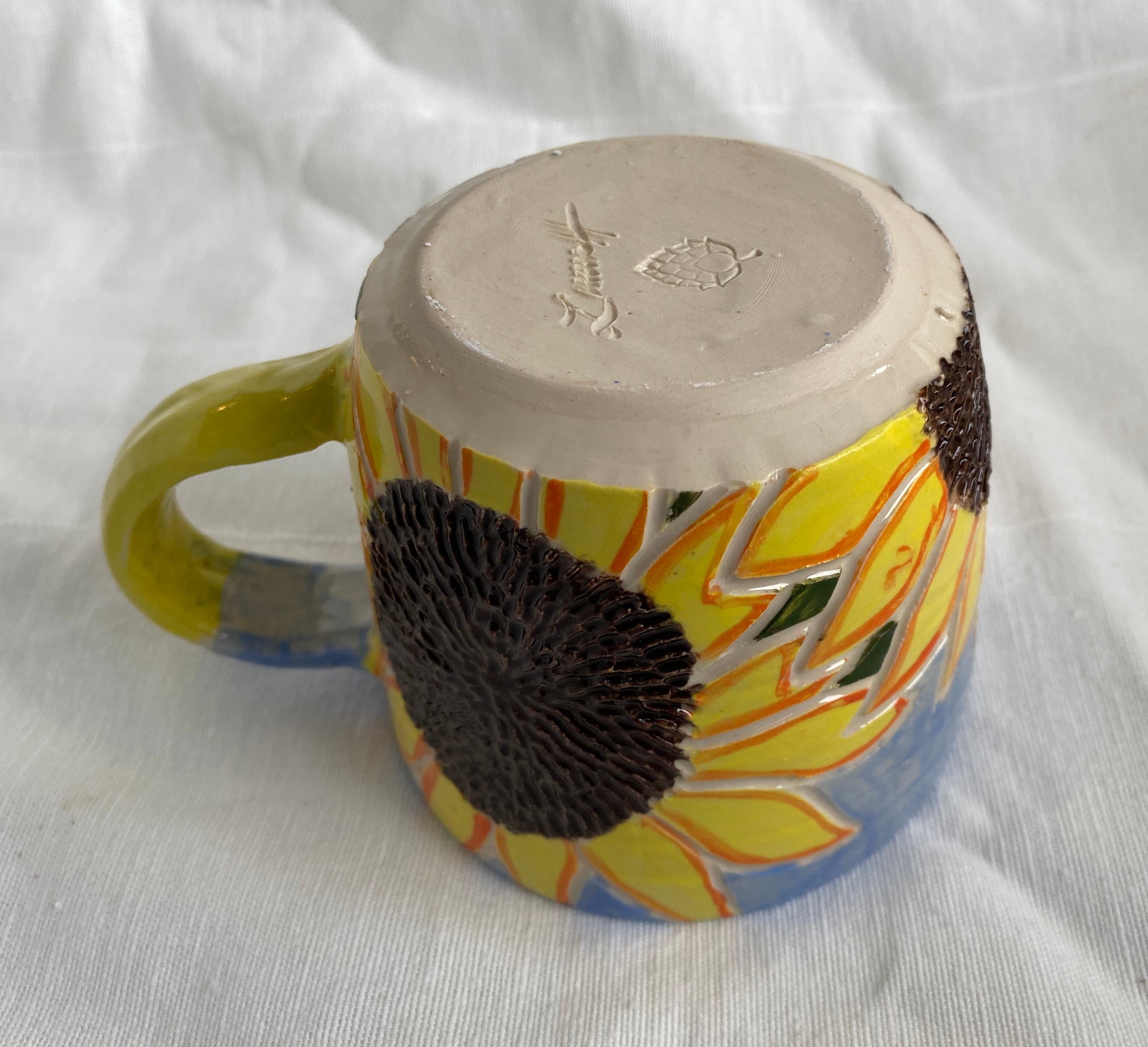 Sunflower Pottery Mug Handmade/ Hand painted | Etsy