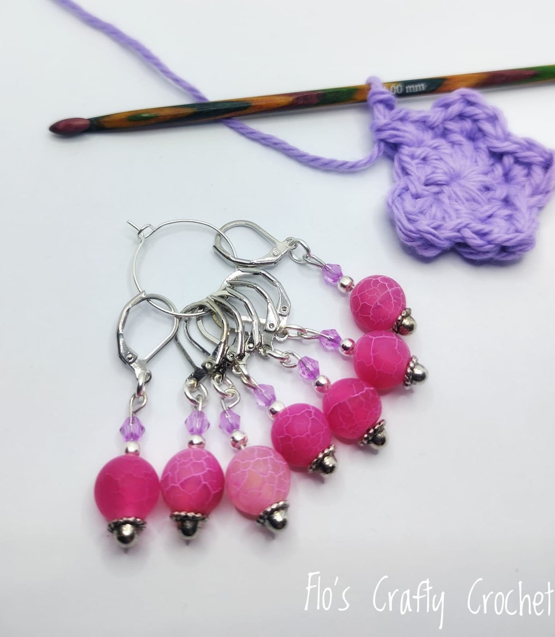 Pretty Pink and Silver Glass Stitch Marker, Stitch Keeper, for Crochet ...