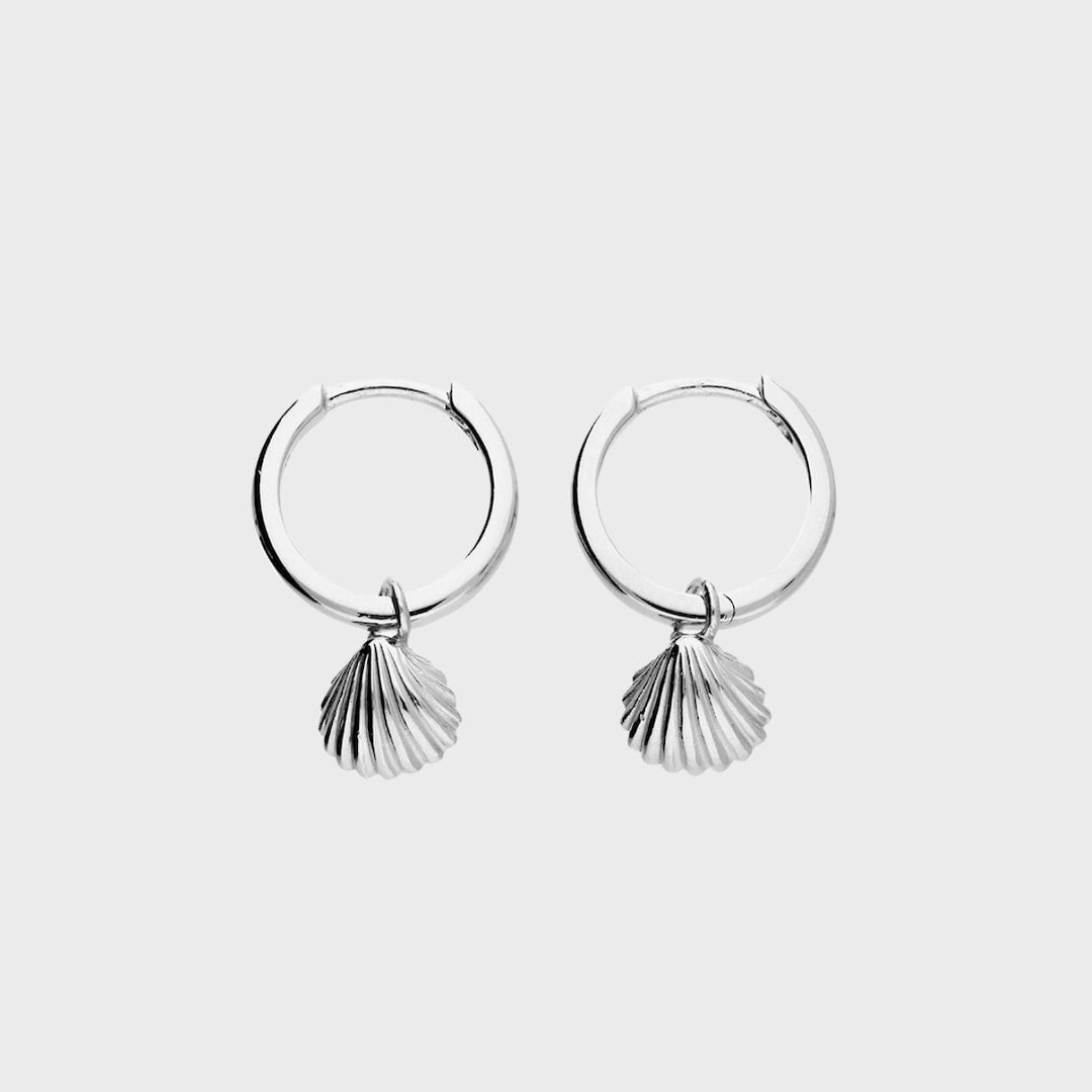 Silver Shell Huggie Hoop Earrings | Dainty Clam Shell Earrings | 925 ...