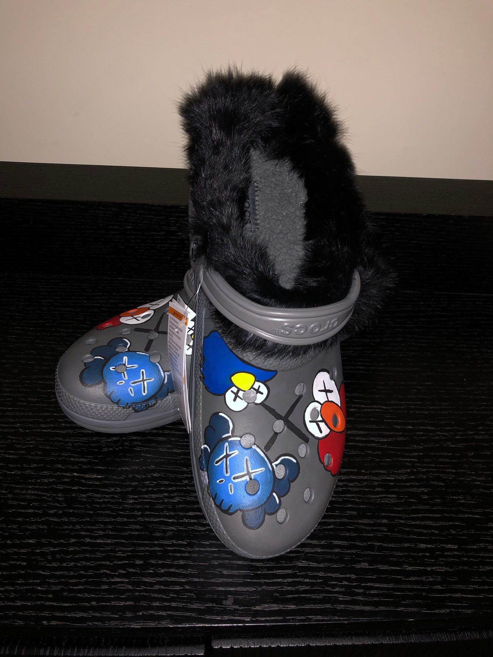 Personalized Fur Lined Croc - Cool Custom Size and Black Fur Addition ...