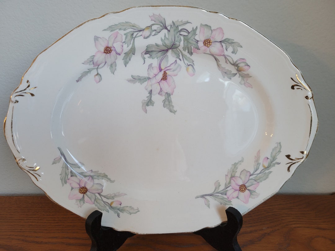 Vintage Cream Floral Platter by Crown Potteries Made in the USA - Etsy