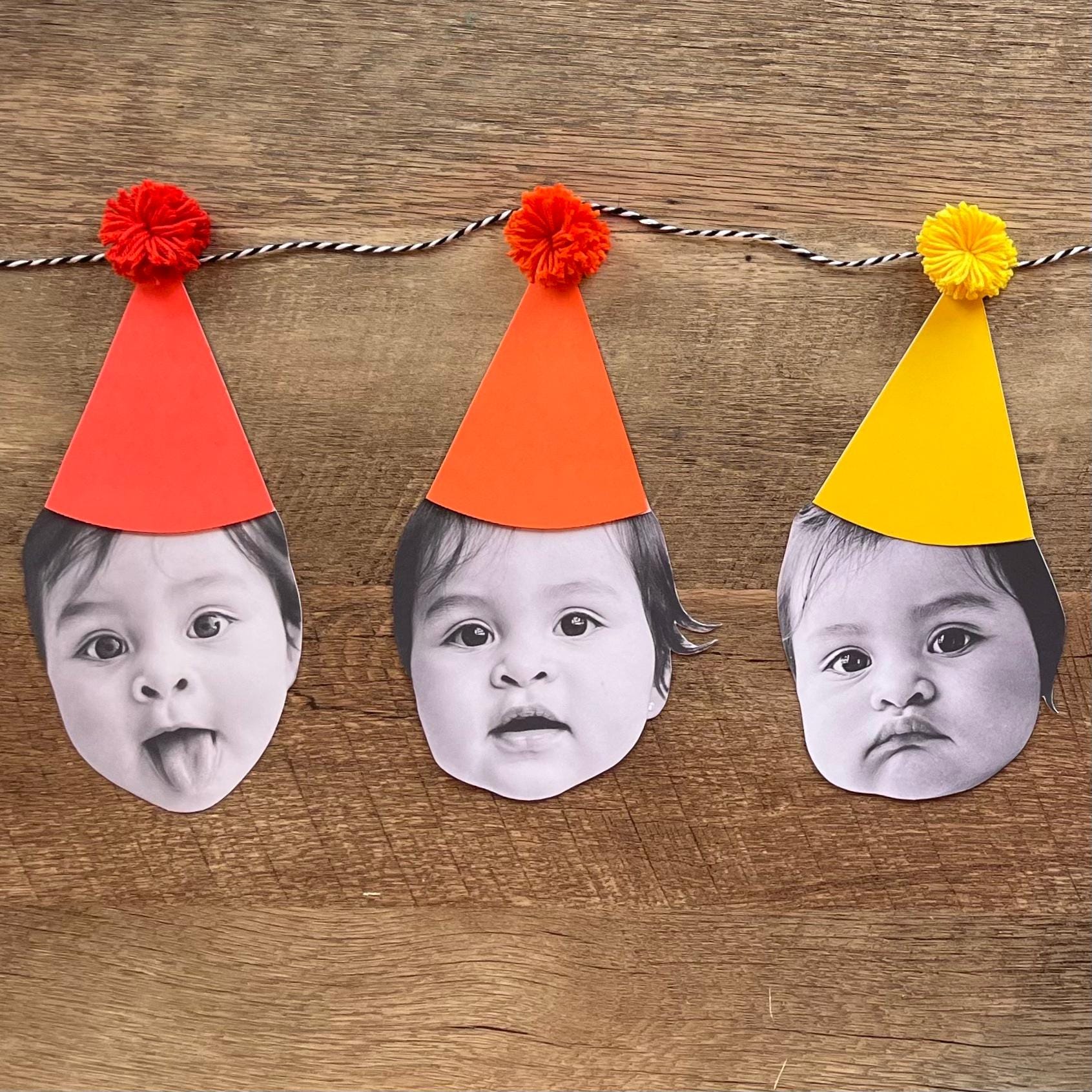 Custom Face Banner, Party Hats With Pom Poms - Etsy