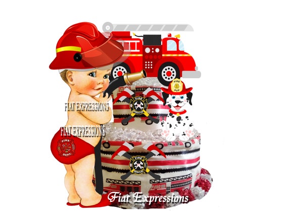 Fire Truck 2 Tier Burp Cloth Diaper Cake Firefighter Diaper Cake ...