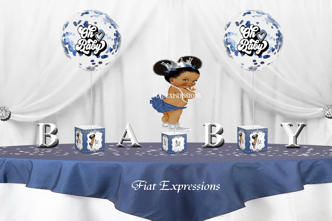 Denim & Diamonds Blue Silver Girl Baby Shower Centerpiece Set - Etsy