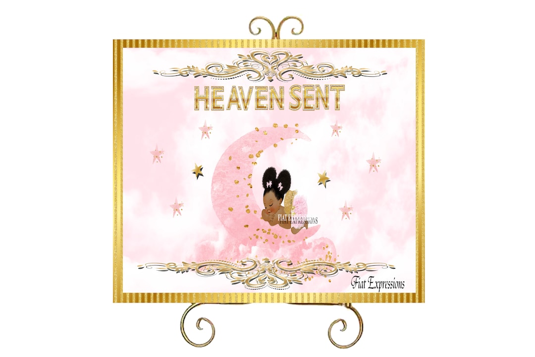 Heaven Sent Girl Pink & Gold Baby Shower Backdrop/ Heaven Sent Baby ...