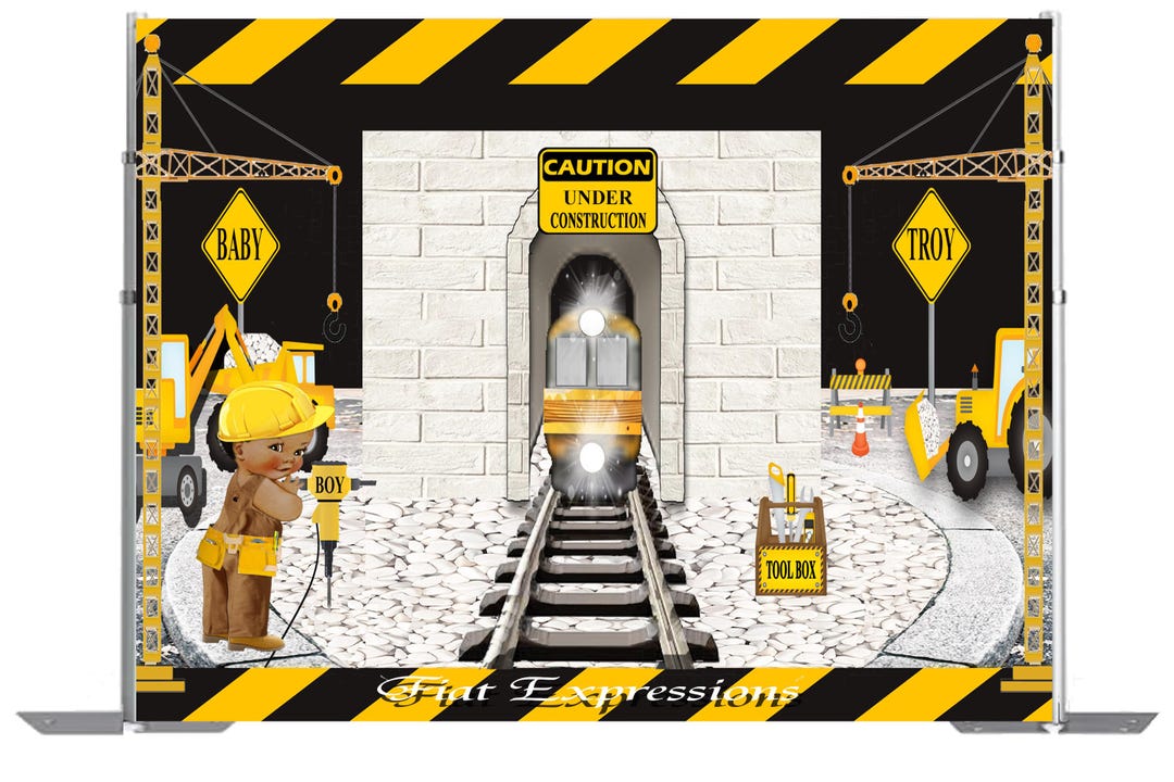 Construction Railroad Baby Shower Backdrop Digital File - Etsy