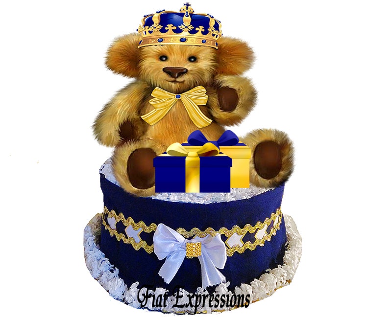 Prince Teddy Bear Blue Gold Mini Diaper Cake - Etsy