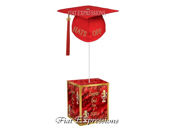 Graduation Cap Centerpiece, Graduation Red and Gold Centerpiece ...