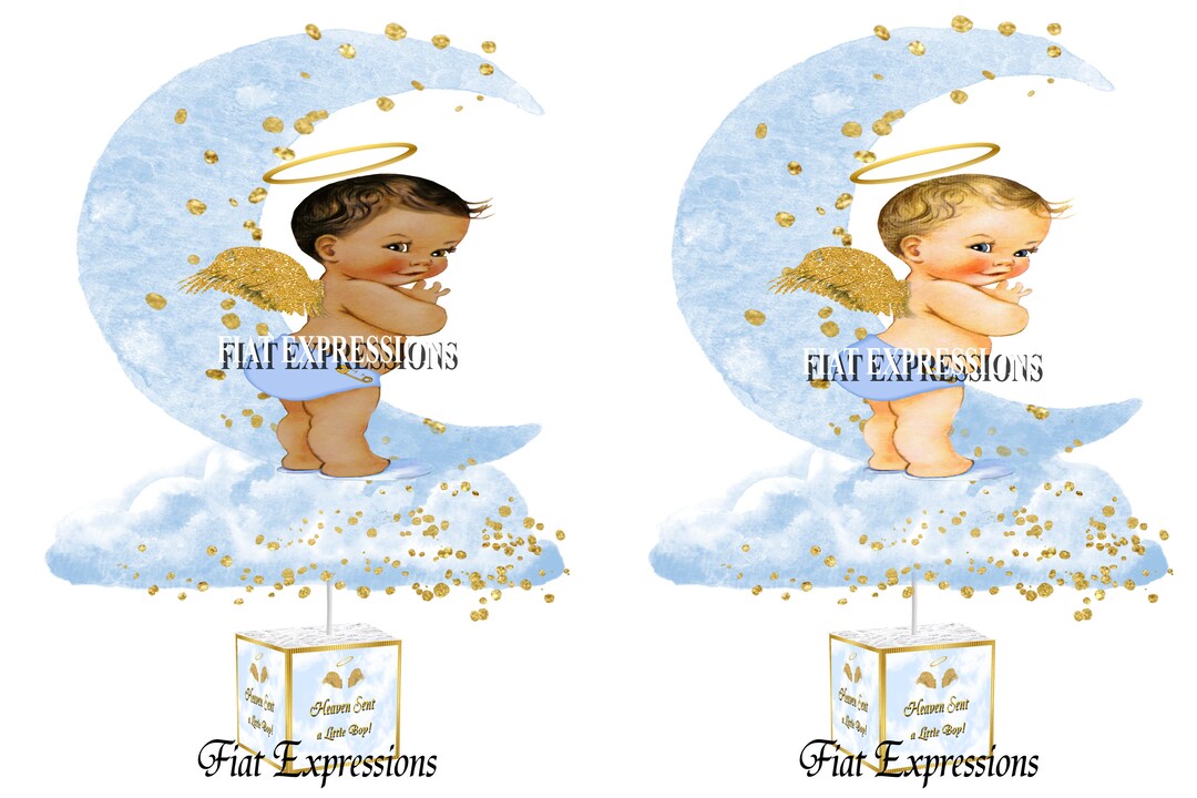 Heaven Sent Boy Blue & Gold Baby Shower Centerpiece - Etsy