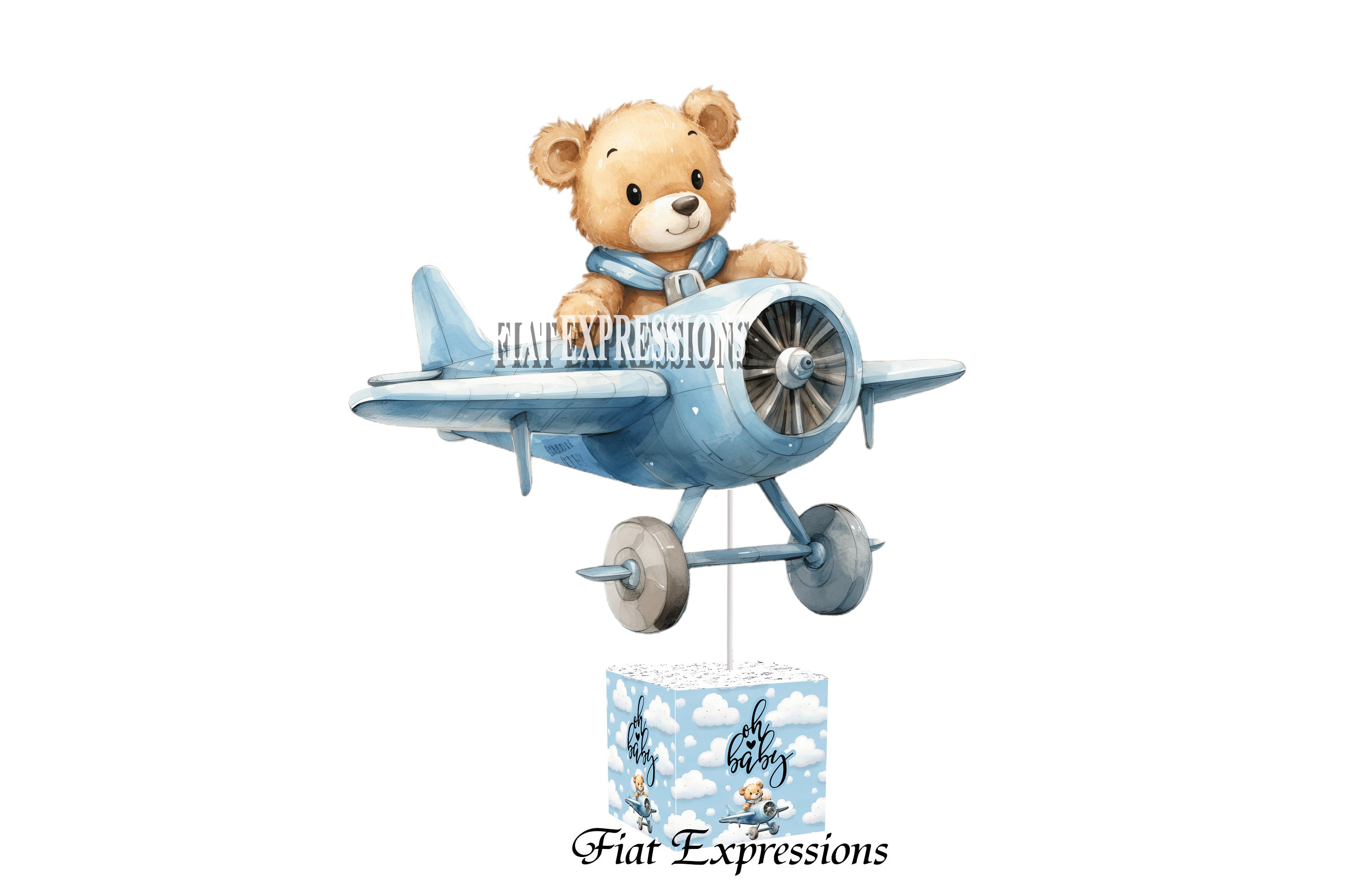 Teddy Bear in Airplane Blue Baby Shower Table Centerpiece - Etsy