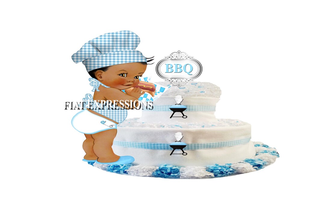 Baby-q Diaper Cake, 2 Tier Blue Diaper Cake, Boy With Hot Dog Diaper ...