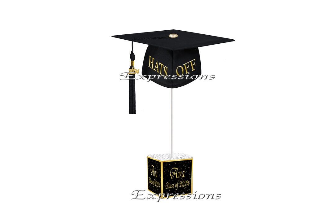 College Graduation Cap Centerpiece, Graduation Black & Gold Centerpiece ...
