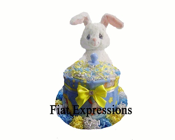 Heaven Sent Baby Neutral Diaper Cake, Bunny Rabbit Diaper Cake, Heaven ...