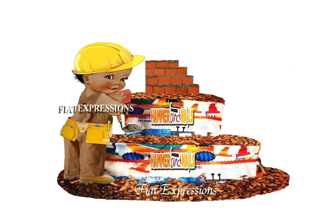 Construction Diaper Cake 2 Tier Yellow and Red With Wall/construction ...