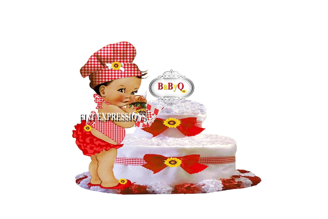 Baby-q Diaper Cake, 2 Tier Diaper Cake, Girl With Grill Burger Diaper ...