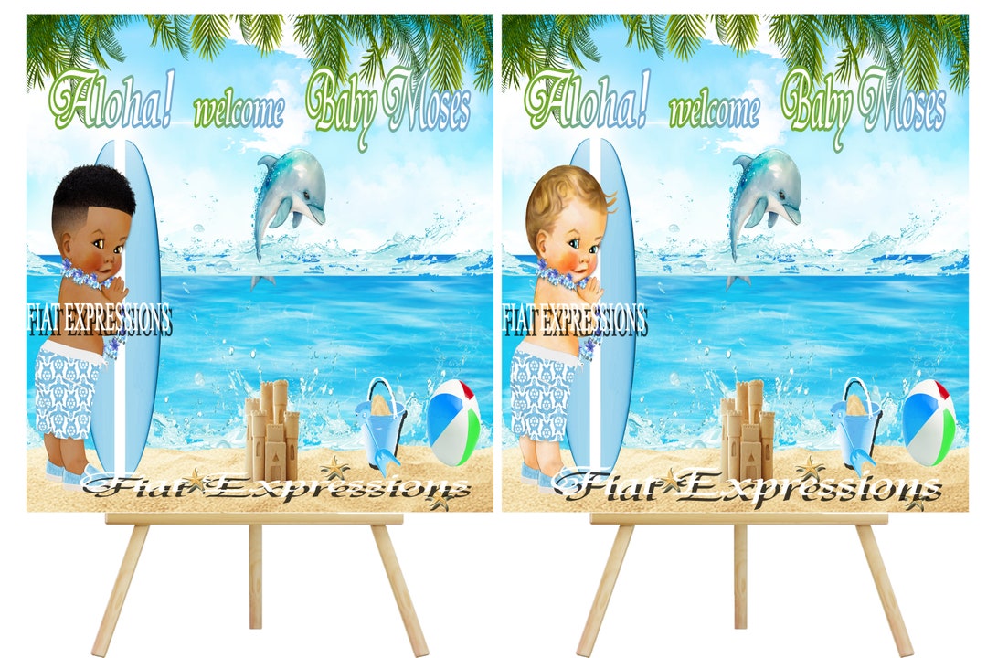 Aloha Topical Hawaiian Luau Boy Blue Baby Shower Poster Backdrop ...