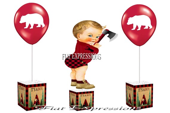 Lumberjack Baby Boy Centerpiece with Balloons Baby Shower Centerpiece ...