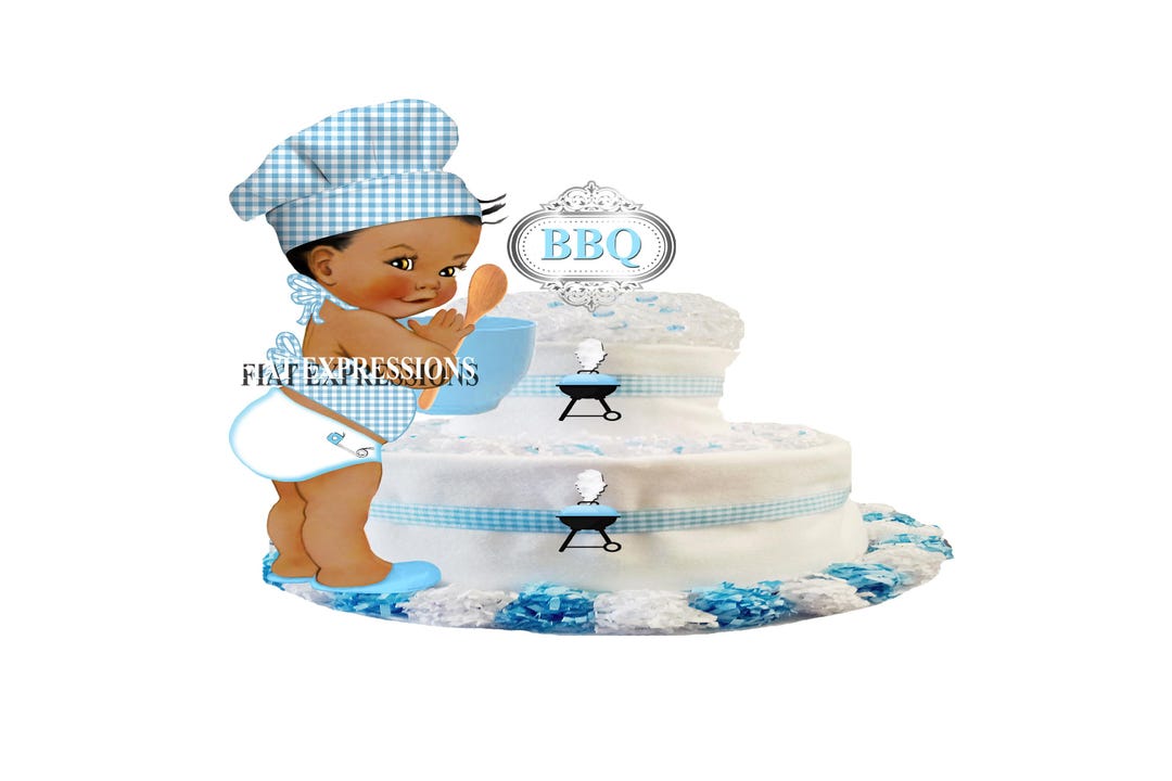 Baby-q Diaper Cake, 2 Tier Diaper Cake, Boy With Bowl and Wood Spoon ...