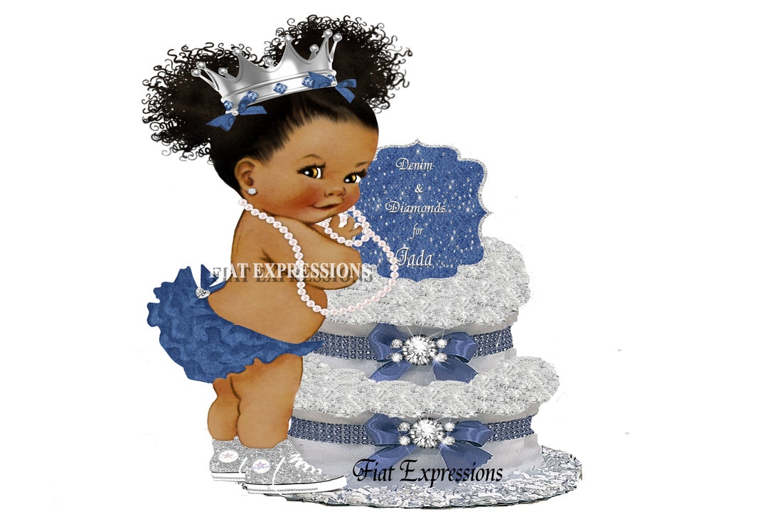 Denim & Diamonds Girl Blue Silver Diaper Cake Denim and Diamonds Baby ...