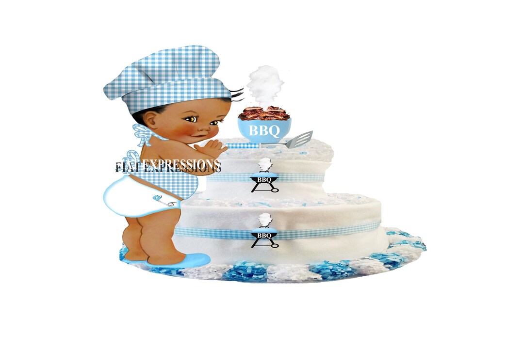 Baby-q Diaper Cake, 2 Tier Diaper Cake, Boy With BBQ Diaper Cake, Baby ...