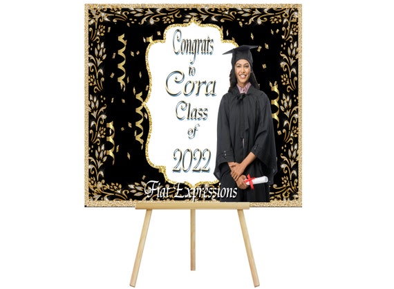 Graduation Black Gold Backdrop Graduation Décor Graduation Sign ...