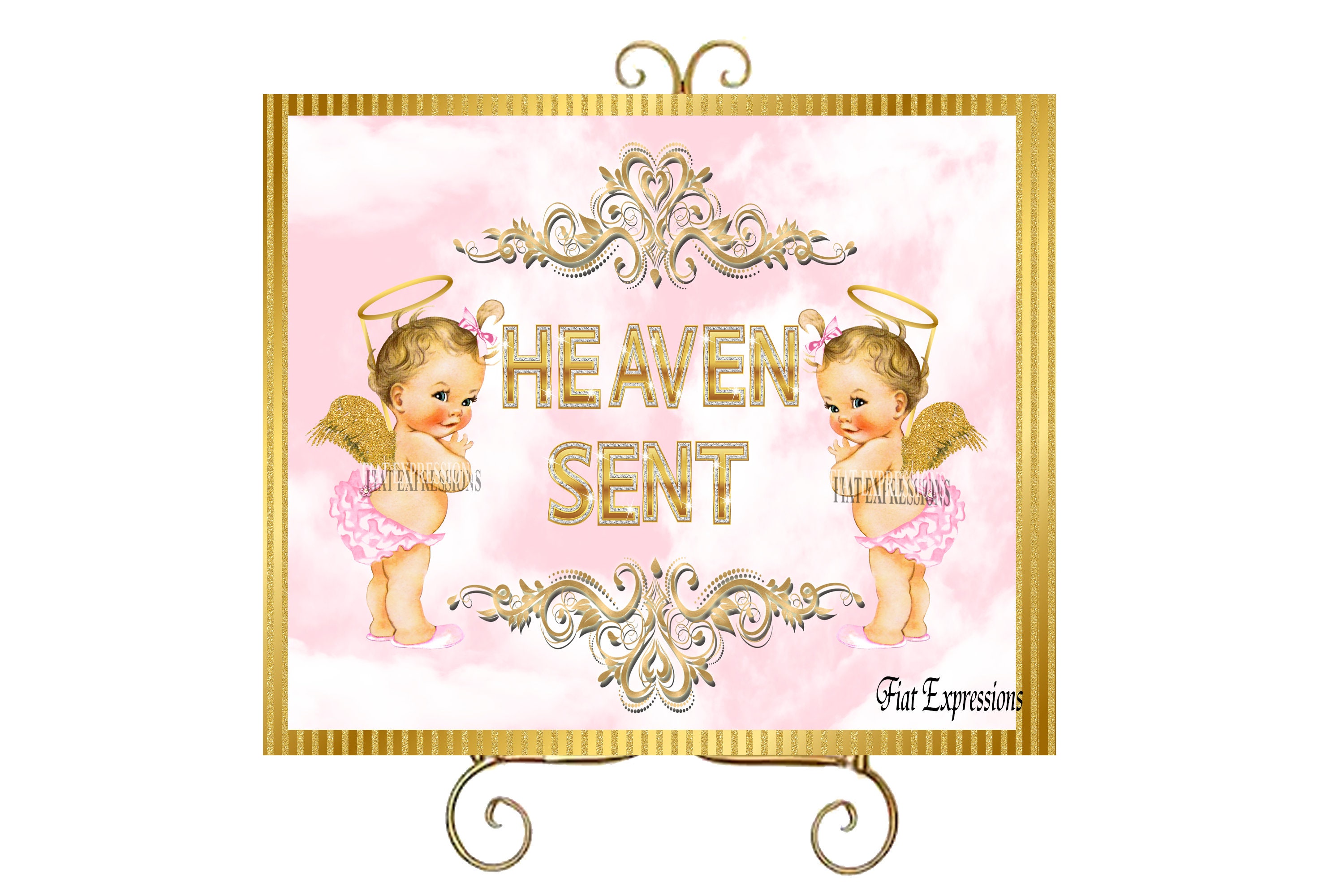 Heaven Sent Girl Twins Pink Baby Shower Backdrop/ Heaven Sent Baby ...