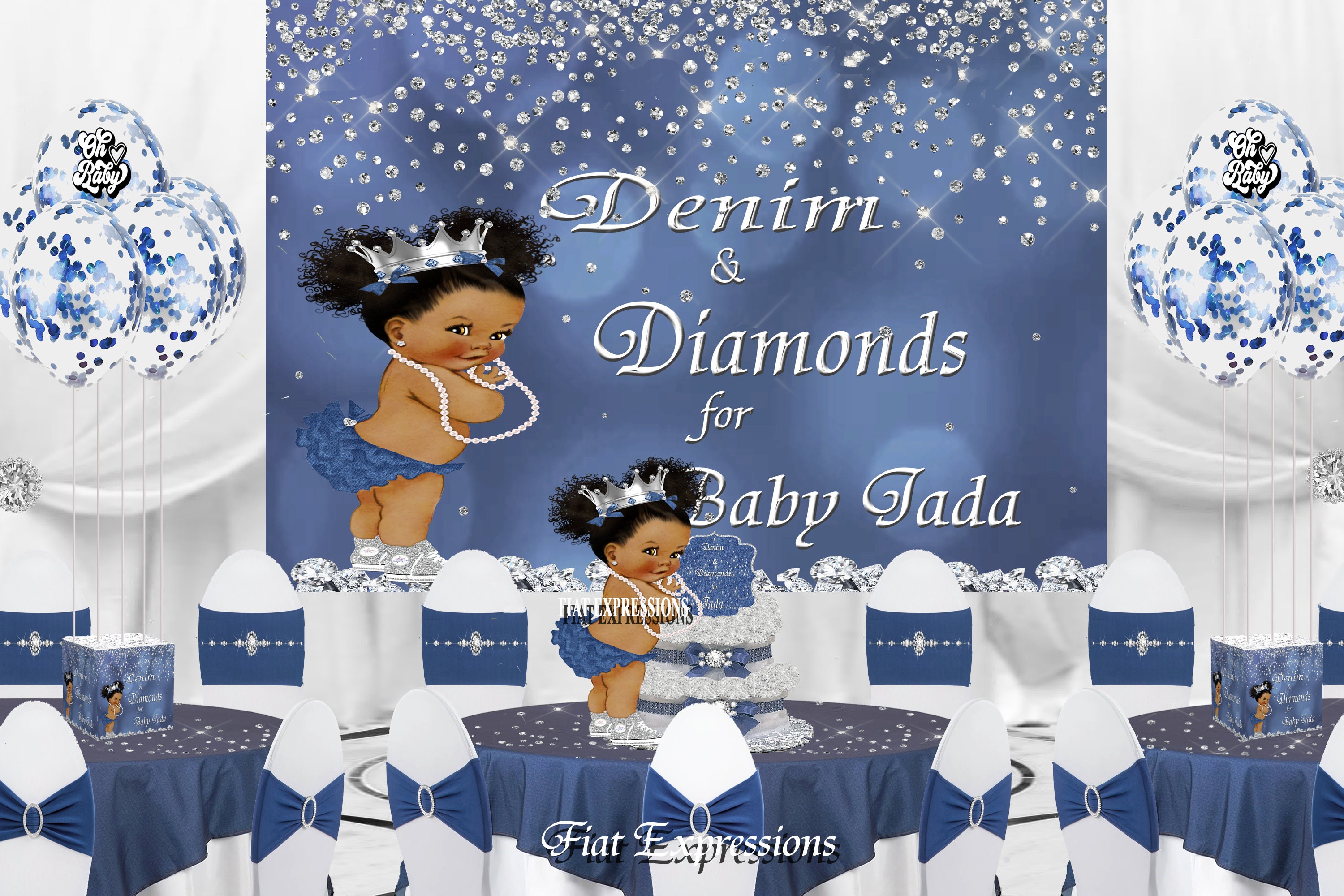 Denim & Diamonds Girl Blue Silver Diaper Cake Denim and Diamonds Baby ...