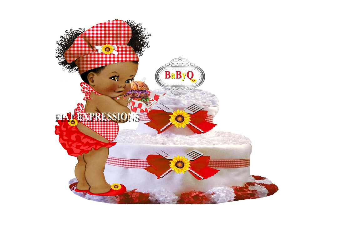 Baby-q Girl With BBQ Burger 2 Tier Diaper Cake, Red Baby Shower ...