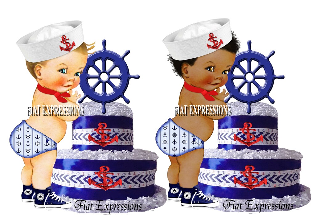 Nautical Boy 2 Tier Ribbon Diaper Cake Nautical Baby Shower Gift ...