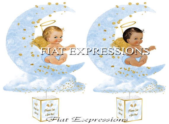 Heaven Sent Boy Blue & Gold Baby Shower Centerpiece by Fiat Expressions ...