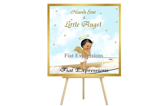 Heaven Sent Blue & Gold Poster, Heaven Sent Blue and Gold Baby Shower ...