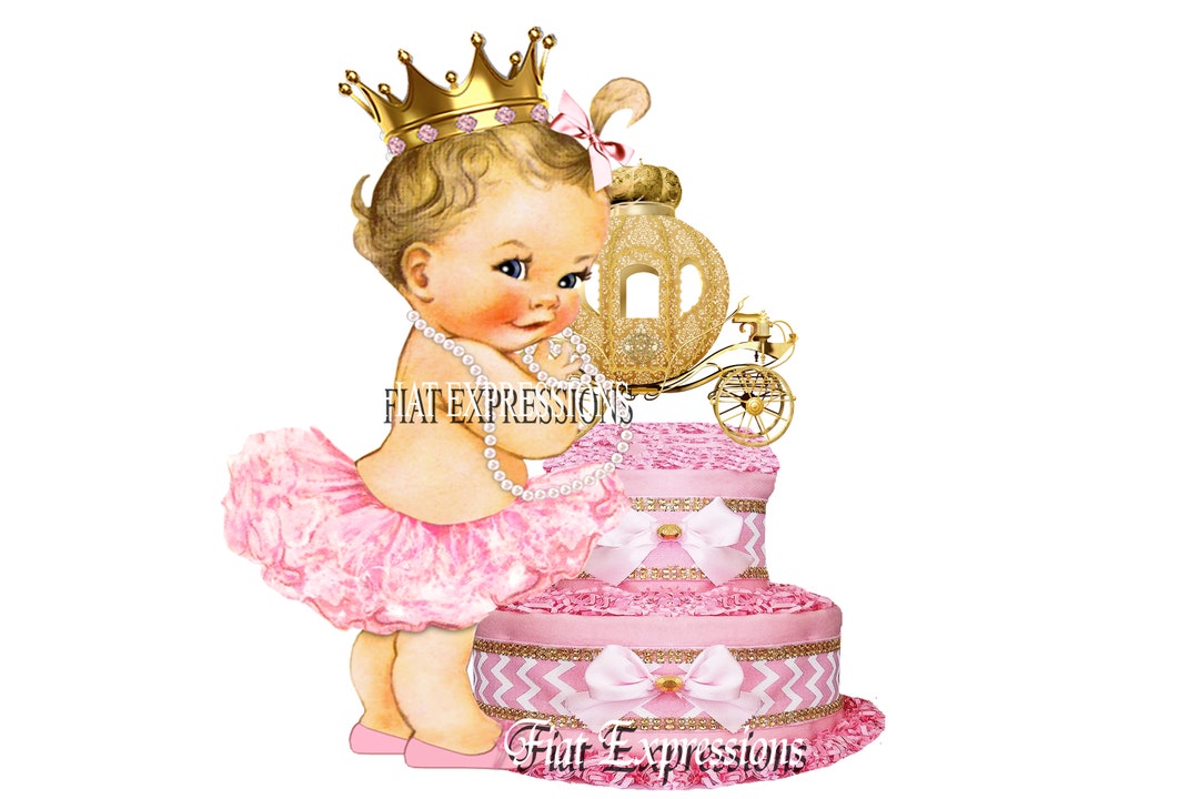 Princess Gold 2 Tier Carriage Diaper Cake and Princess Baby Shower Gift ...