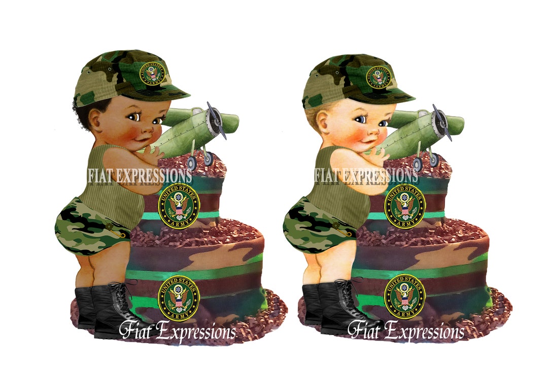 Army Military Camo Boy With Airplane Diaper Cake Shower Centerpiece ...