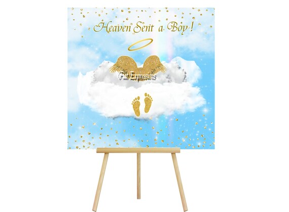 Heaven Sent Baby Boy Poster, Heaven Sent Baby Shower Poster, Heaven ...