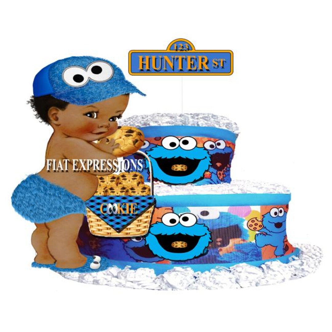 Cookie Diaper Cake 2 Tier Burp Cloth With Cookie Basket/ Cookie Monster ...