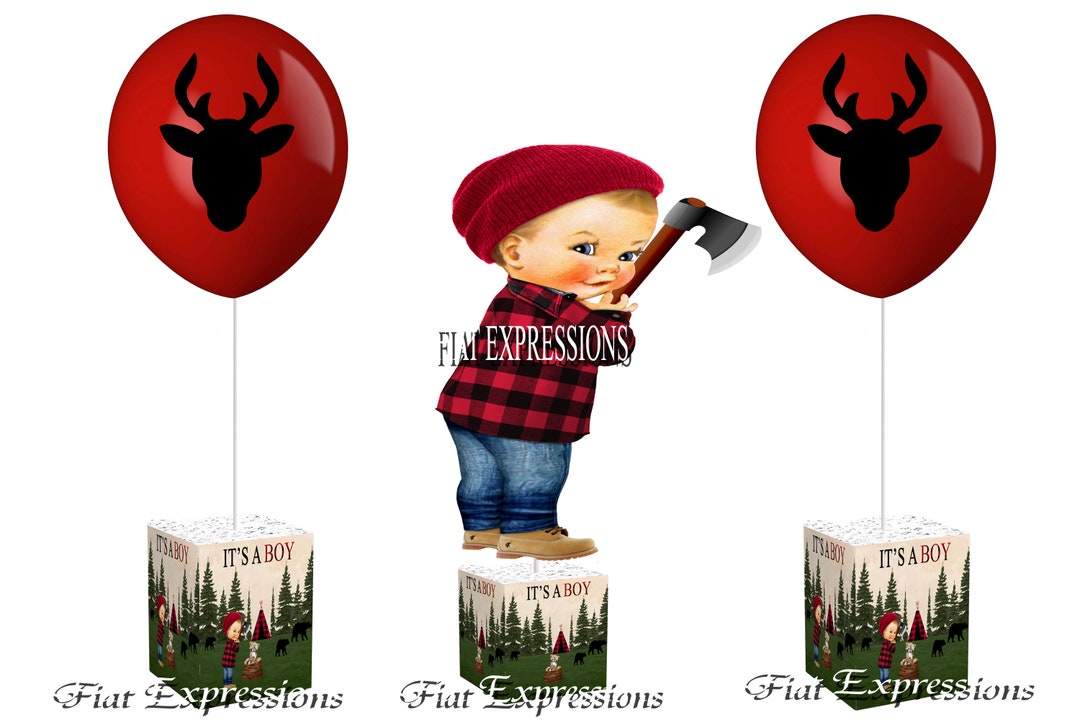 Lumberjack Baby Boy Centerpiece With Balloons Baby Shower Centerpiece ...