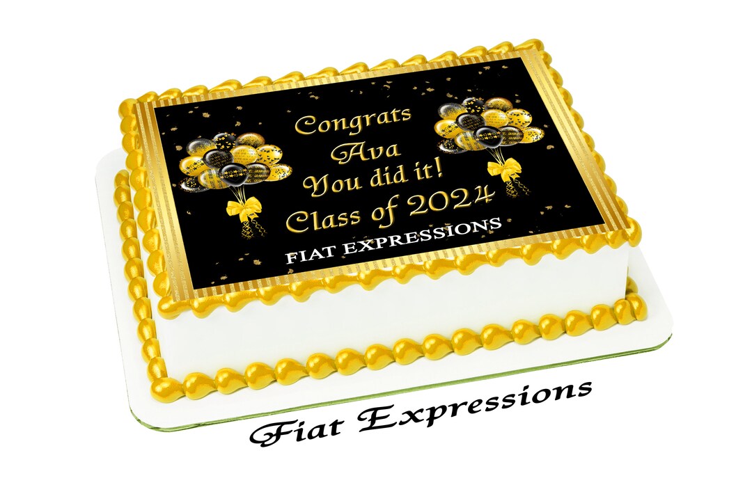 Graduation Edible Cake Image Black & Gold Digital File - Etsy