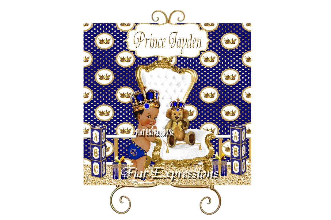 Prince & Teddy Bear Blue Gold Baby Shower Backdrop/baby Shower Décor ...