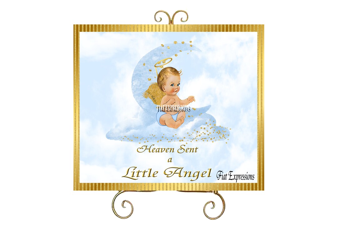 Heaven Sent Blue & Gold Baby Shower Poster Backdrop Digital File - Etsy