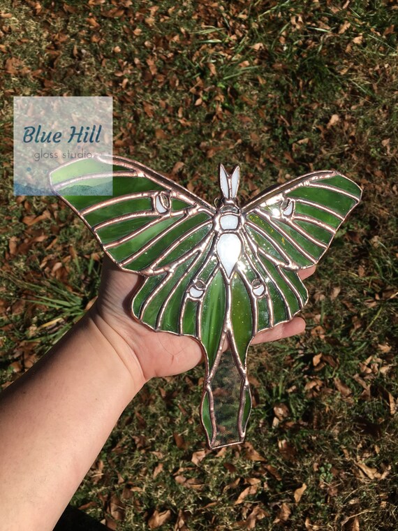 White & Brown Moth Stained Glass // Moth Suncatcher // Moth Glass Art ...