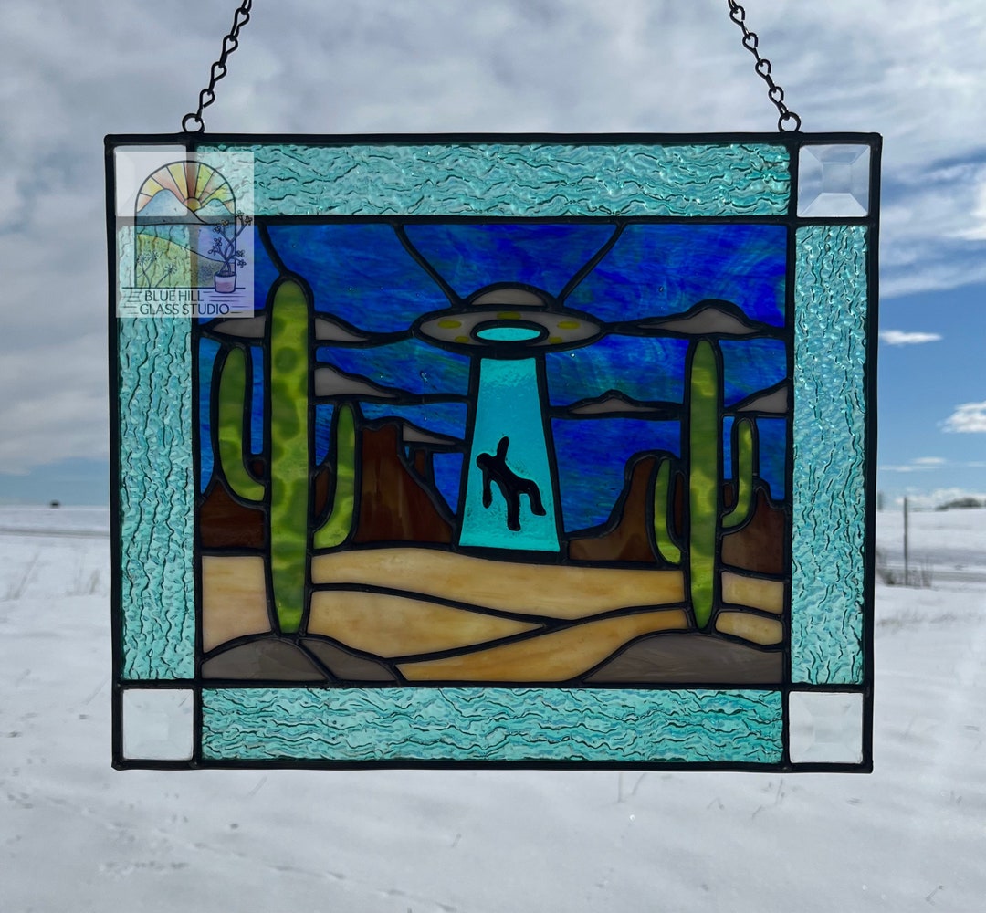 Beam Me up Stained Glass Panel Alien Art Alien Abduction Unusual Art ...