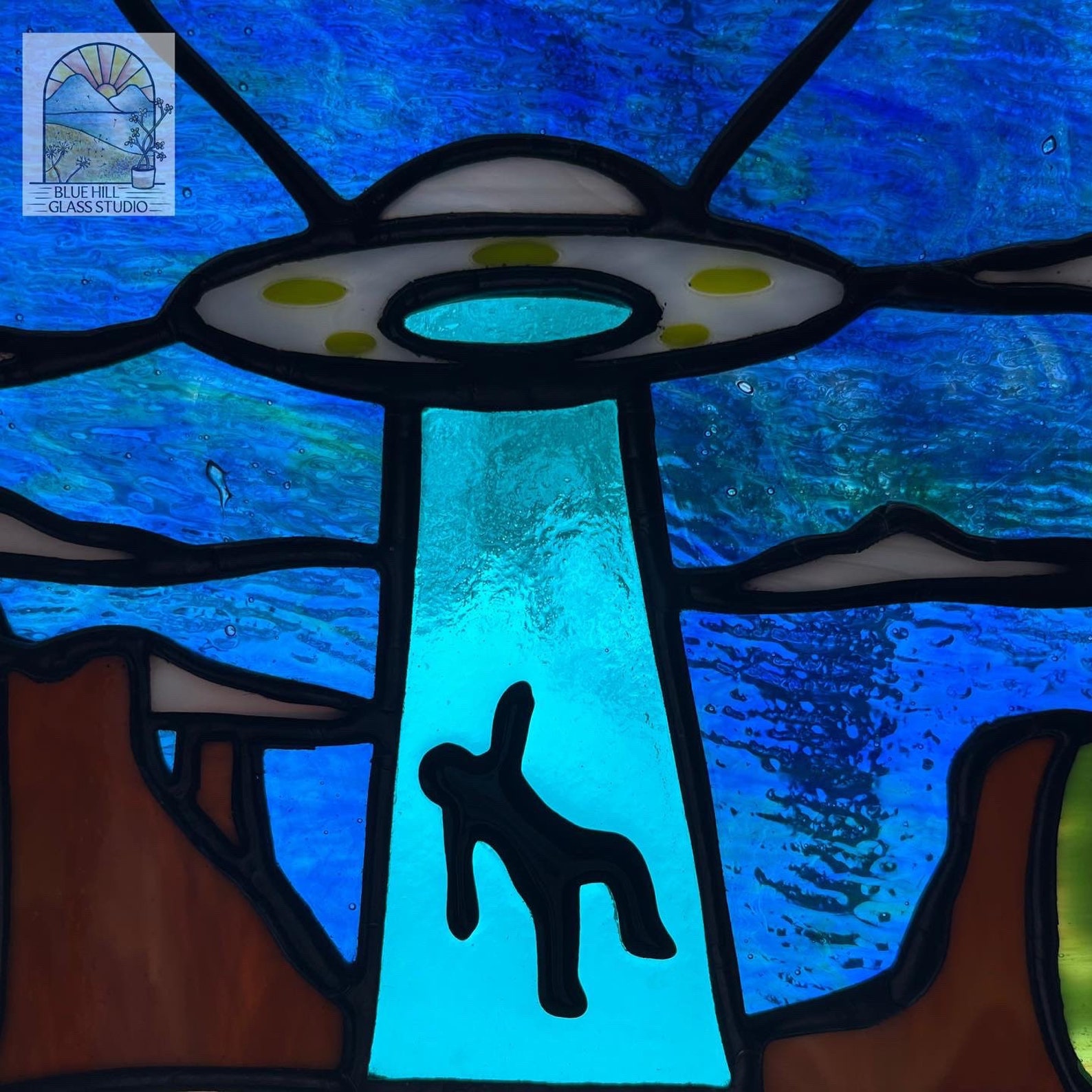 Beam Me up Stained Glass Panel Alien Art Alien Abduction - Etsy