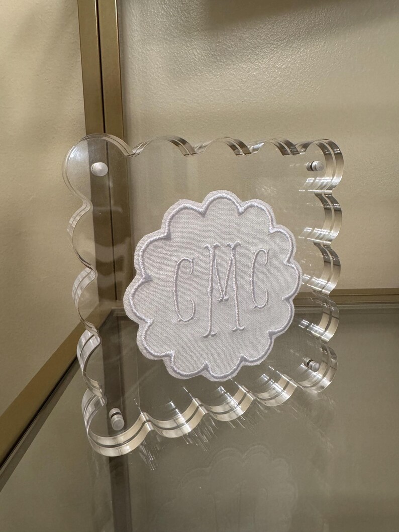 Custom Monogram in Acrylic Frame | Scalloped Embroidered Keepsake ...