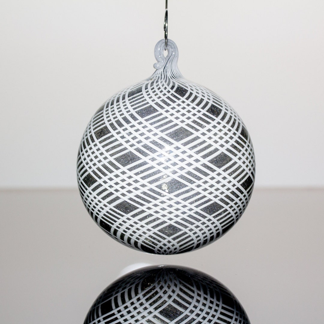 Hand Blown White and Gray Reticello Ornament - Etsy