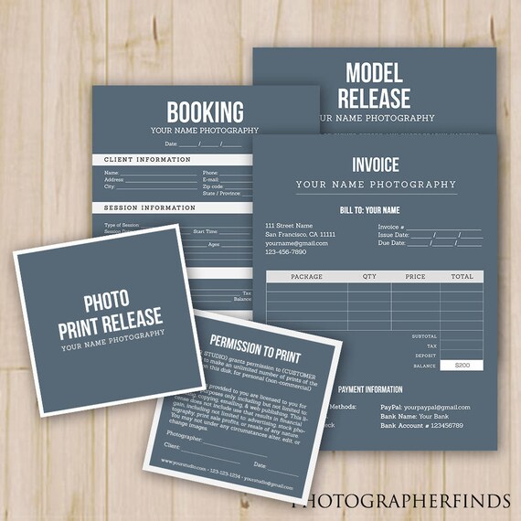 Photographer Forms Templates Set of 4 Model Release Print | Etsy
