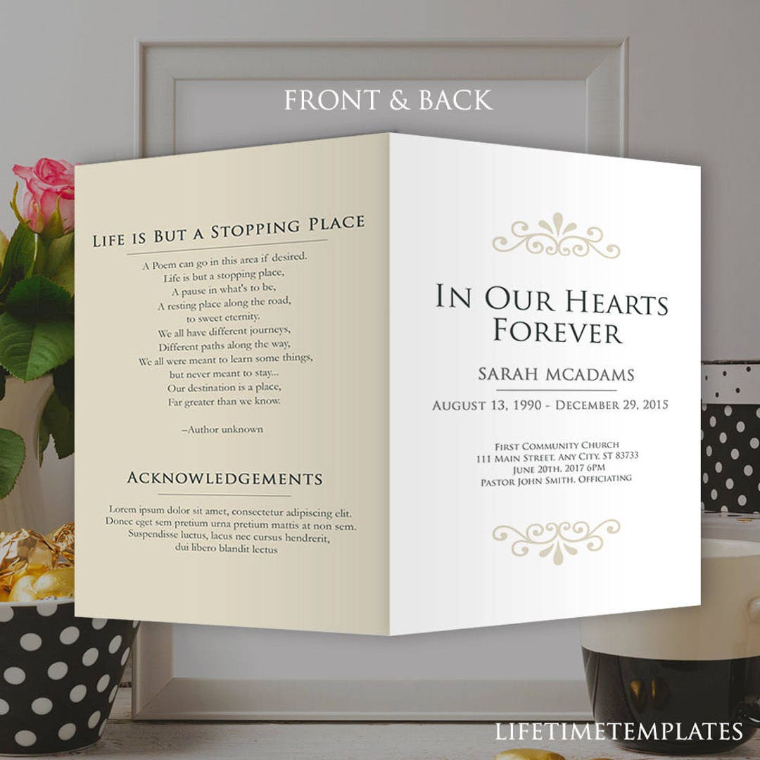 Elegant Funeral Program Template - Obituary Memorial Program, Church ...